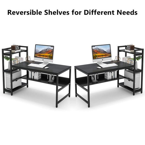 Computer Desk, 60 inch Study Desk with Reversible Storage Shelves ...