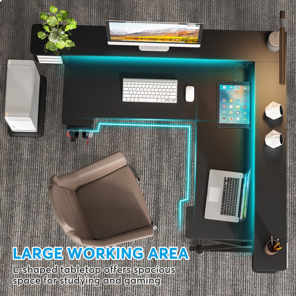 Gaming Desk, L Shaped Desk with Led Lights & Monitor Stand – MecaWorks ...