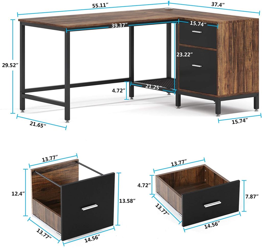 L-Shaped Desk, 55 Inch Computer Corner Desk with Drawer – MecaWorks – EGYPT