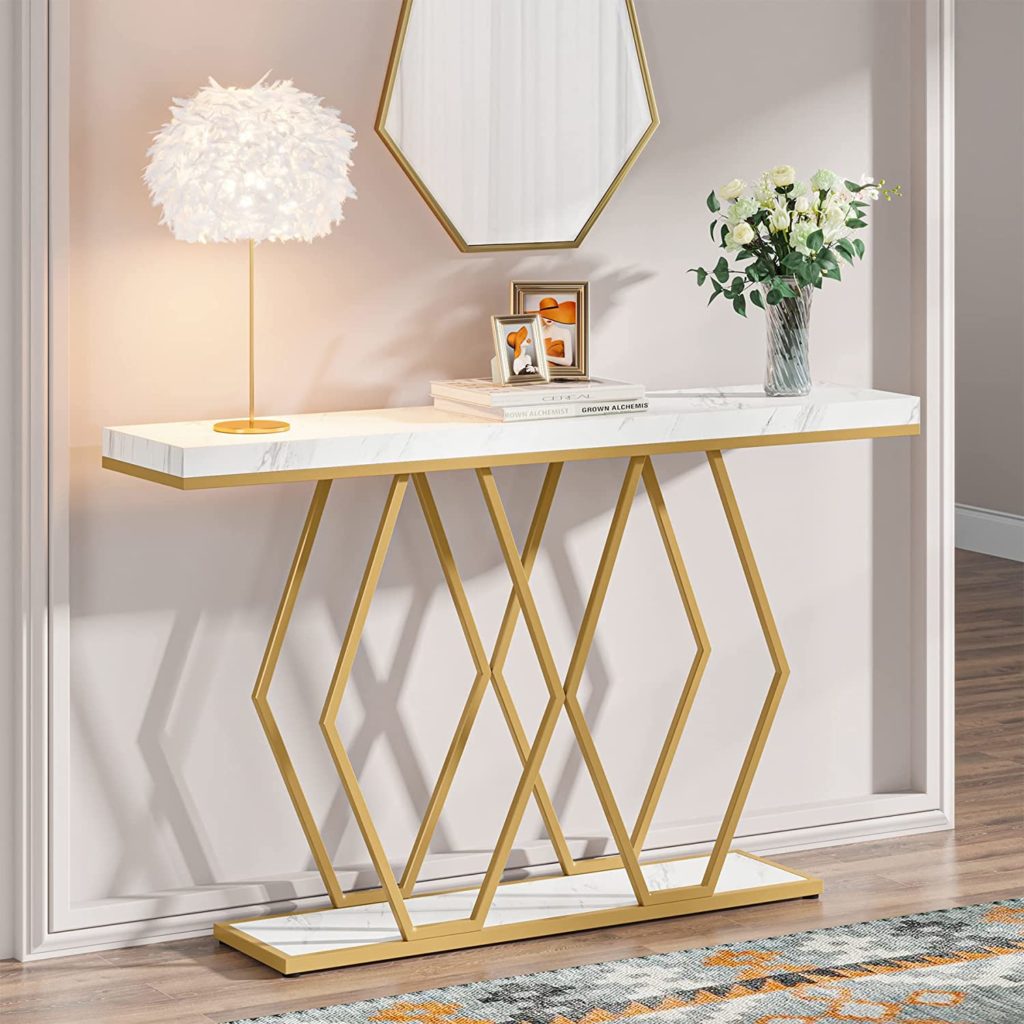 Console Table, 140 CM Modern Entryway Sofa Table with Faux Marble ...