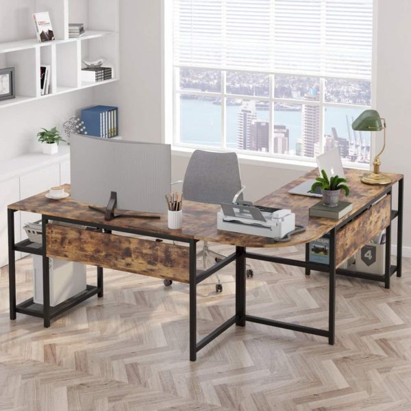 L-Shaped Desk, 70 Inch Computer Desk with Bookcase – MecaWorks – EGYPT