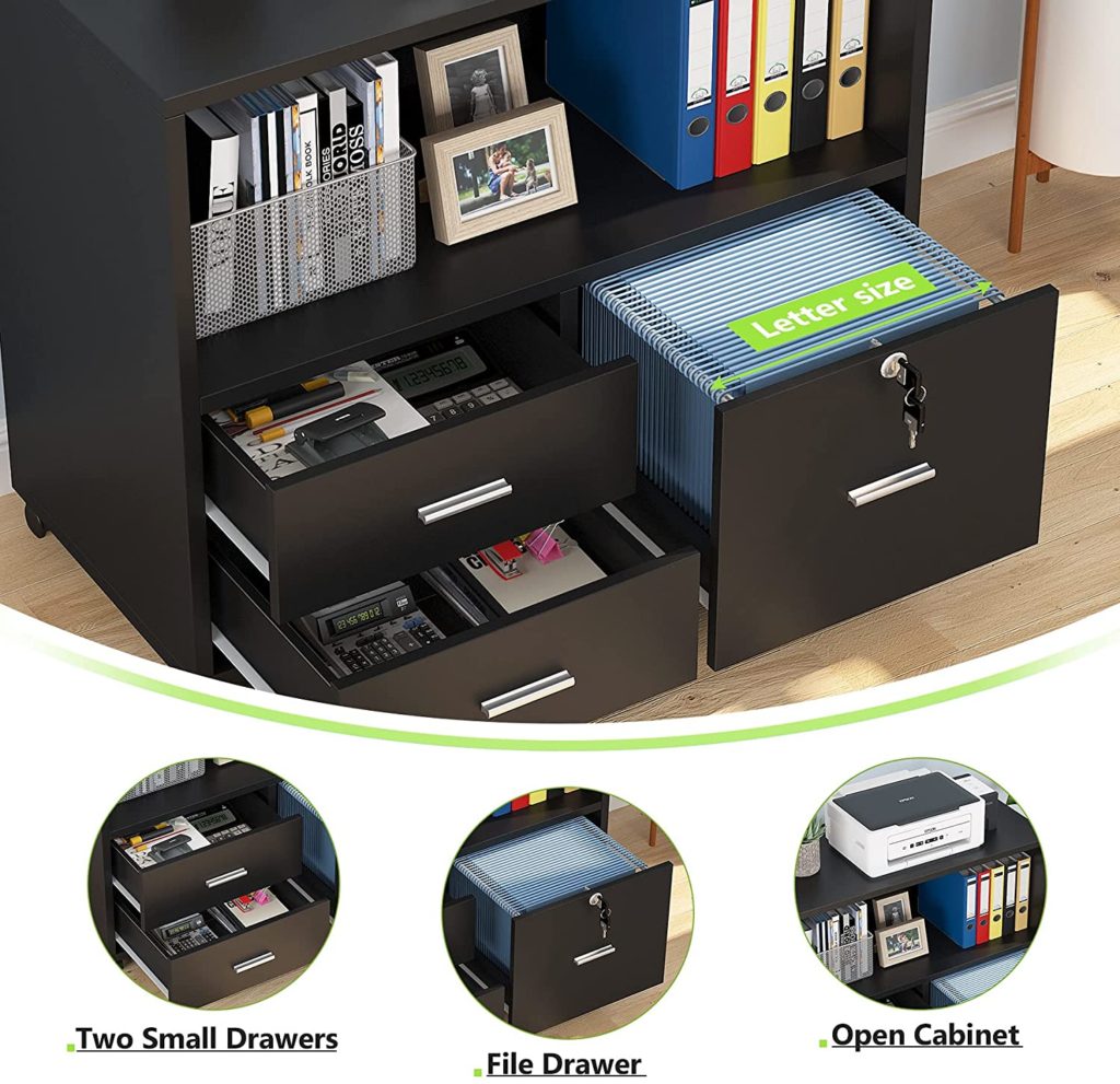 File Cabinet, 3 Drawer Lateral Filing Cabinet with Lock & Wheels ...