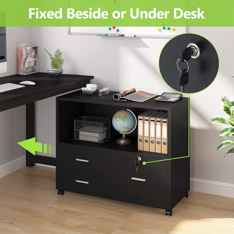 File Cabinet, 3 Drawer Lateral Filing Cabinet with Lock & Wheels ...
