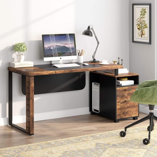 Computer Desk, 59 Inch Executive Office Desk with File Drawers ...