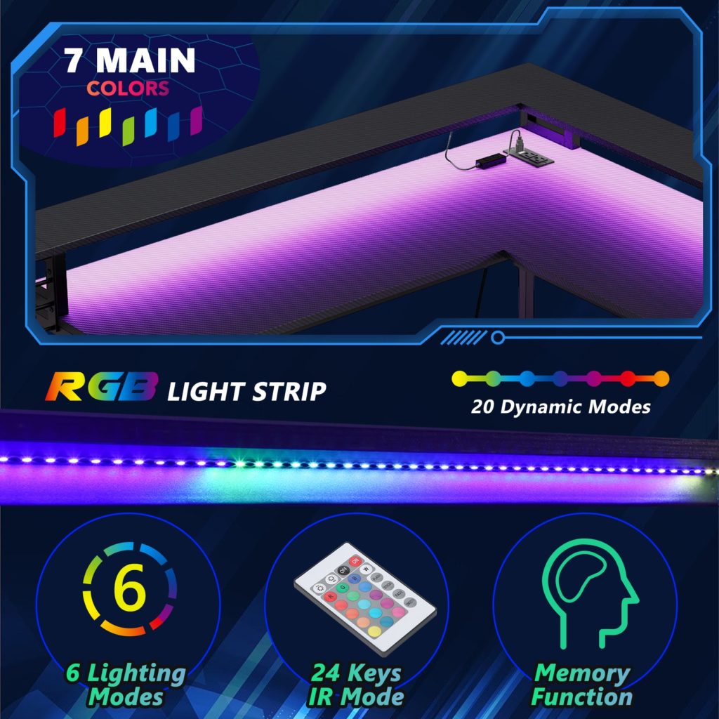 Gaming Desk, L Shaped Desk with Led Lights & Monitor Stand – MecaWorks ...
