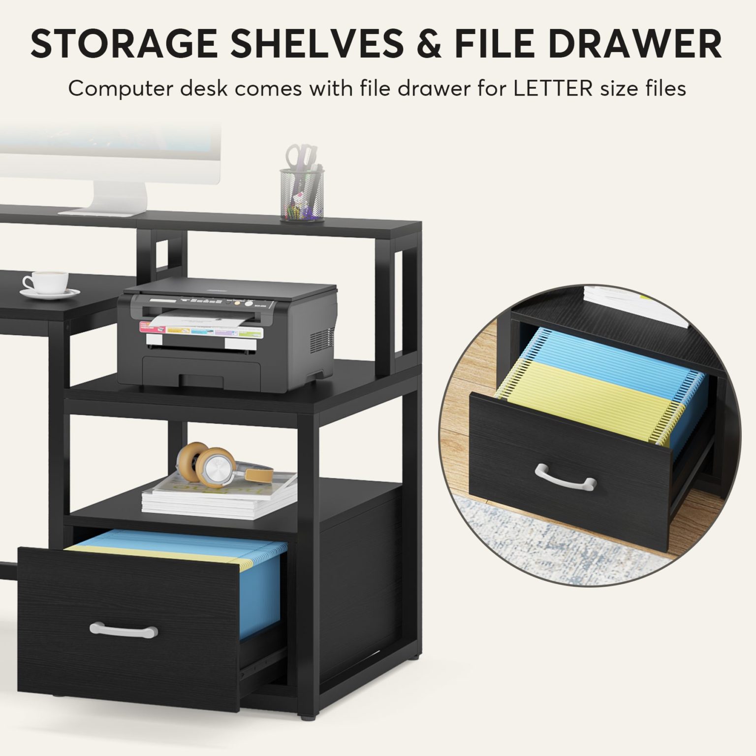 Computer Desk, 152 CM Desk with File Drawer and Shelves – MecaWorks – EGYPT