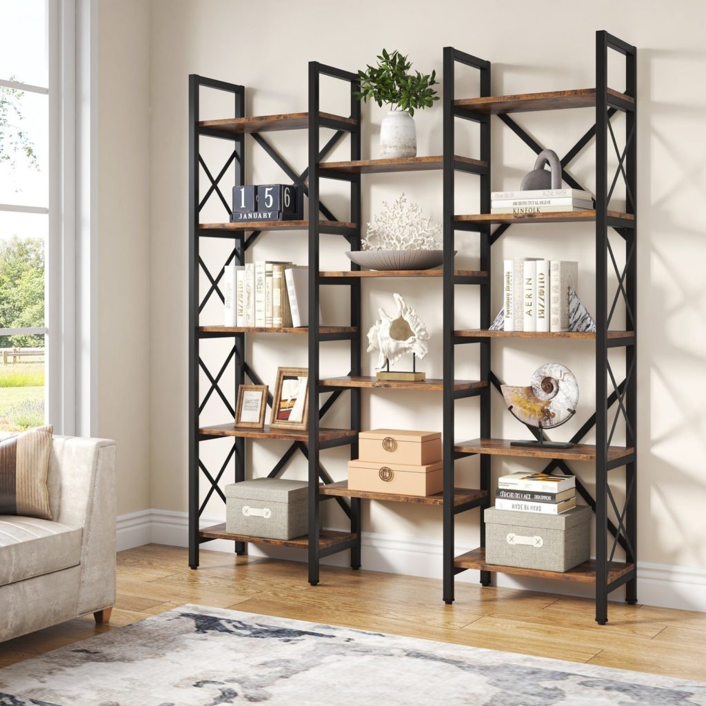 Bookshelf, 59″ Triple Wide 5-Shelf Bookcase Display Rack – MecaWorks ...