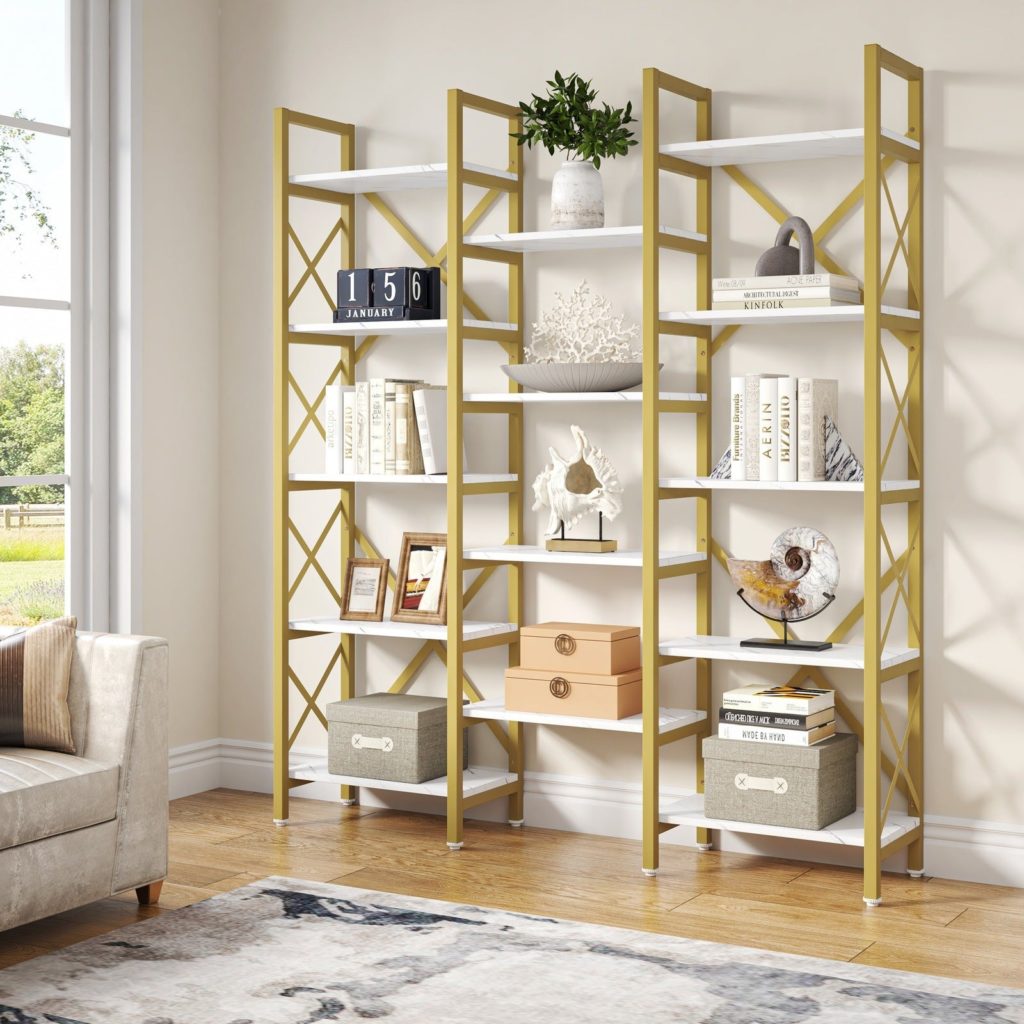 Bookshelf, 59″ Triple Wide 5-Shelf Bookcase Display Rack – MecaWorks ...