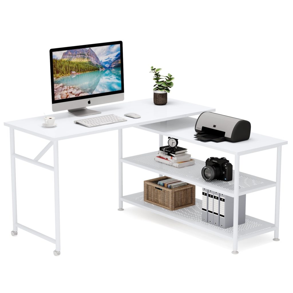 Rotating Desk, Modern L-Shaped Desk with Storage Shelves – MecaWorks ...