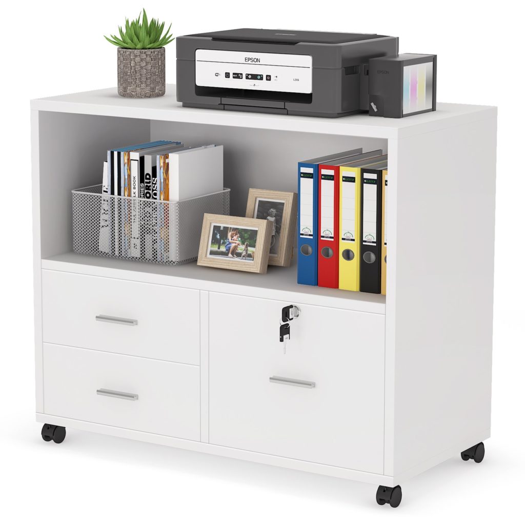 File Cabinet, 3 Drawer Lateral Filing Cabinet with Lock & Wheels ...