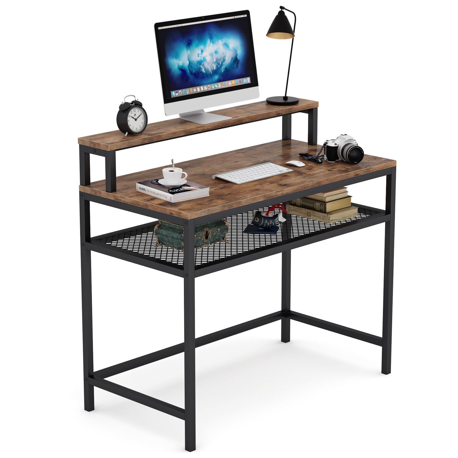 Computer Desk, Industrial Writing Desk with Monitor Stand – MecaWorks ...