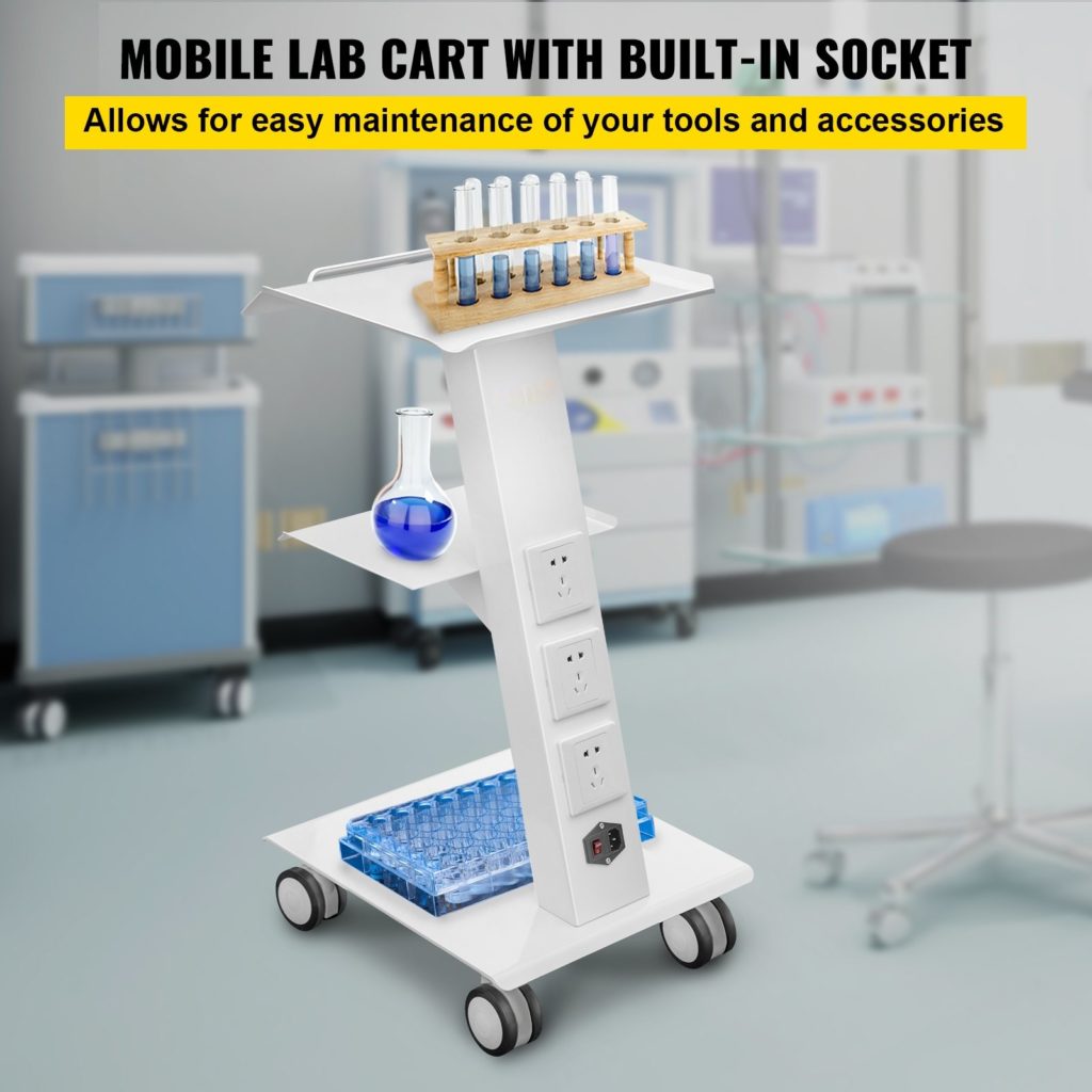 Lab Trolley, Built-in Socket Rolling Lab Cart, 3 Layers Tray Rolling ...