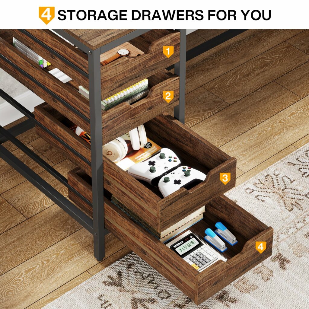 164 cm L-Shaped Desk, Reversible Computer Desk with 4 Drawers & 3 ...