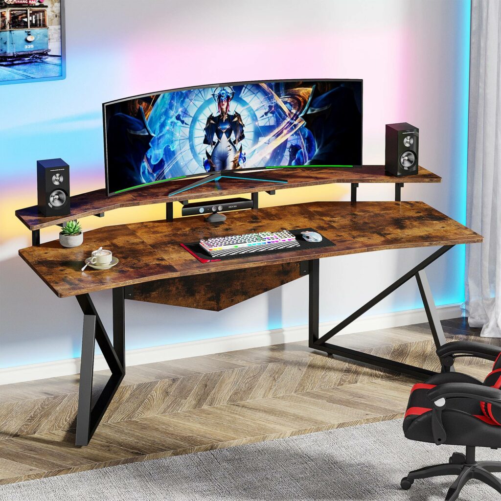 180 cm Computer Desk Study Table Gaming Desk with Monitor Stand ...